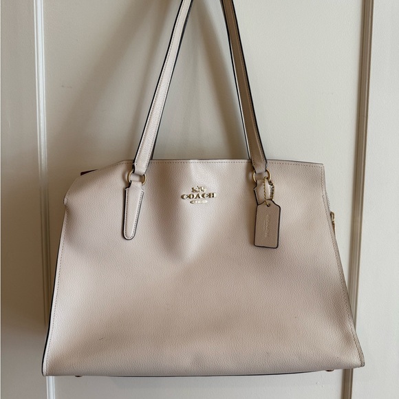 Coach | Bags | Coach Cream Leather Tote Bag | Poshmark